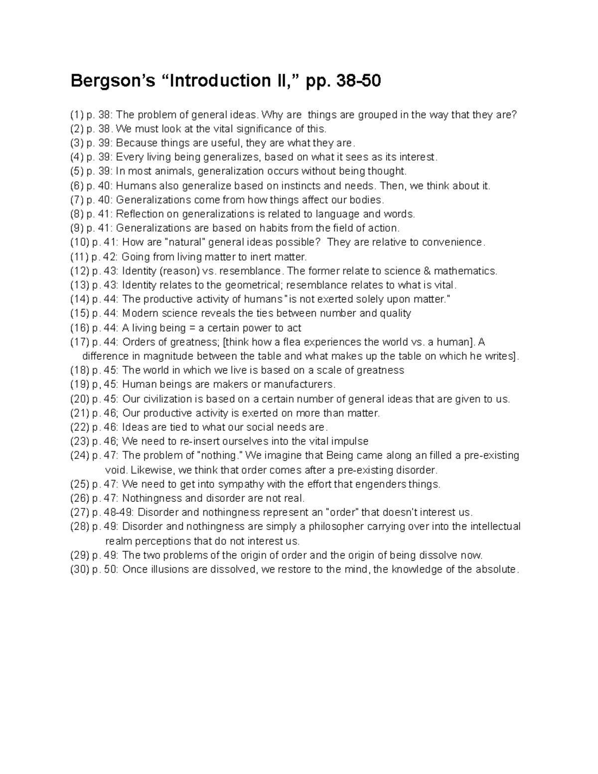 Bergson’s “Introduction II,” pp. 38-50 - 38- (1) p. 38: The problem of ...
