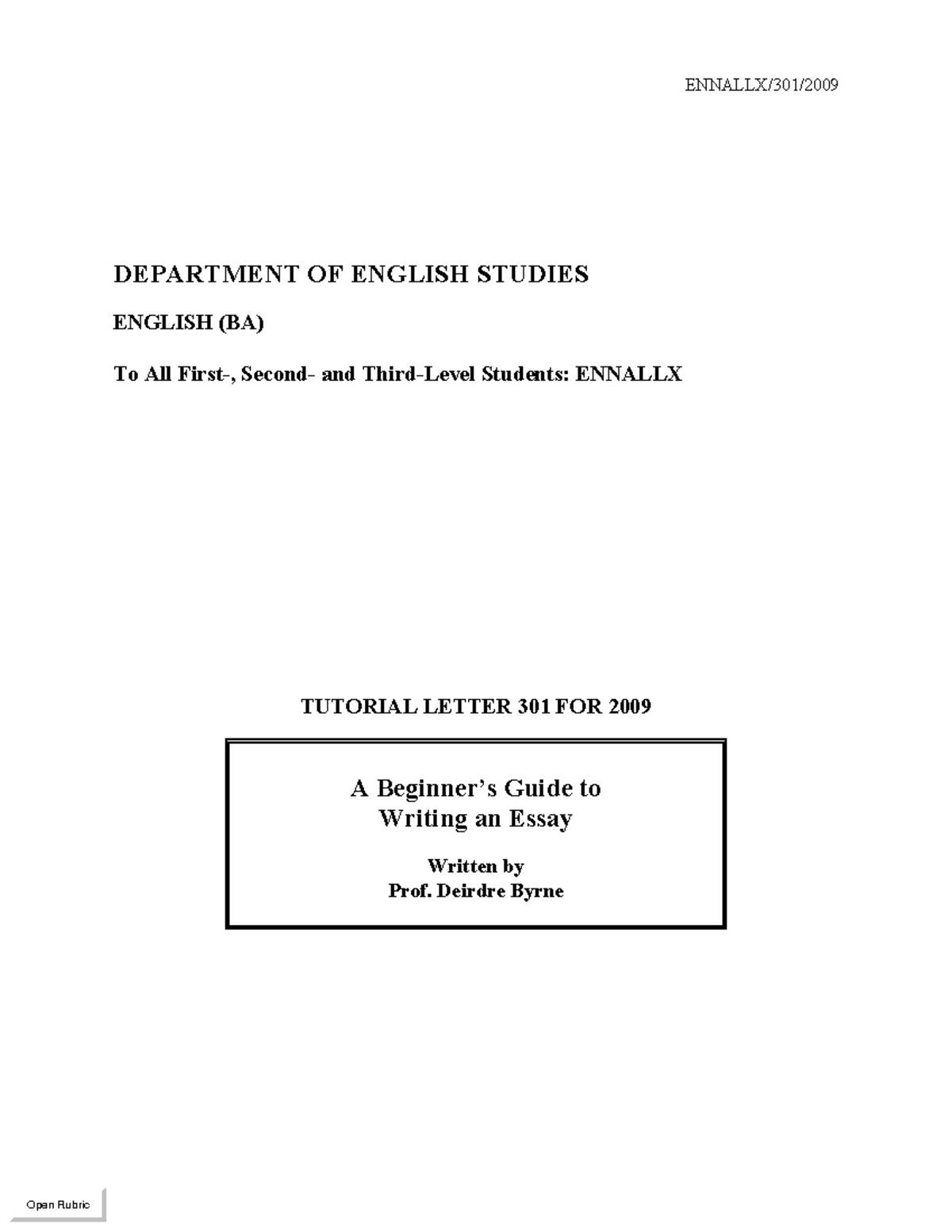 Tutorial Letter 301 S2 - ENNALLX/301/ DEPARTMENT OF ENGLISH STUDIES ...