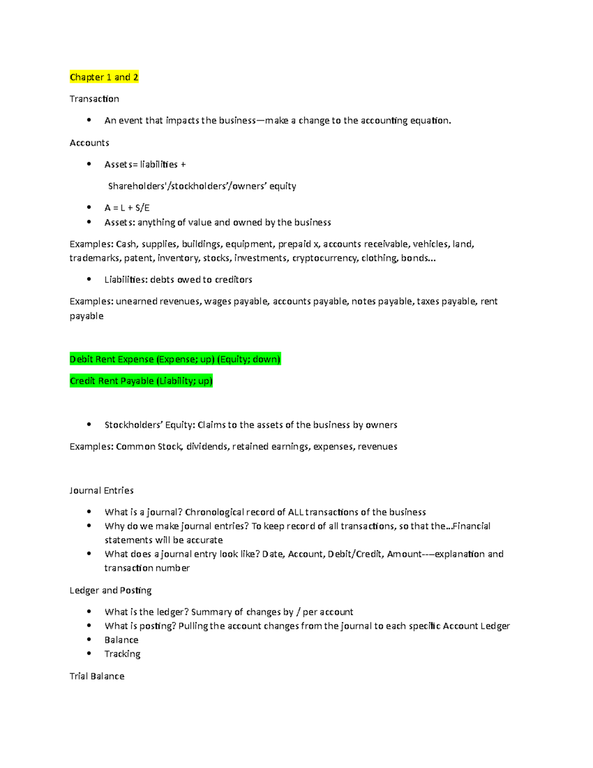 ACC 101, Ch. 2 - Overall. I passed the class with a C and am now moved ...