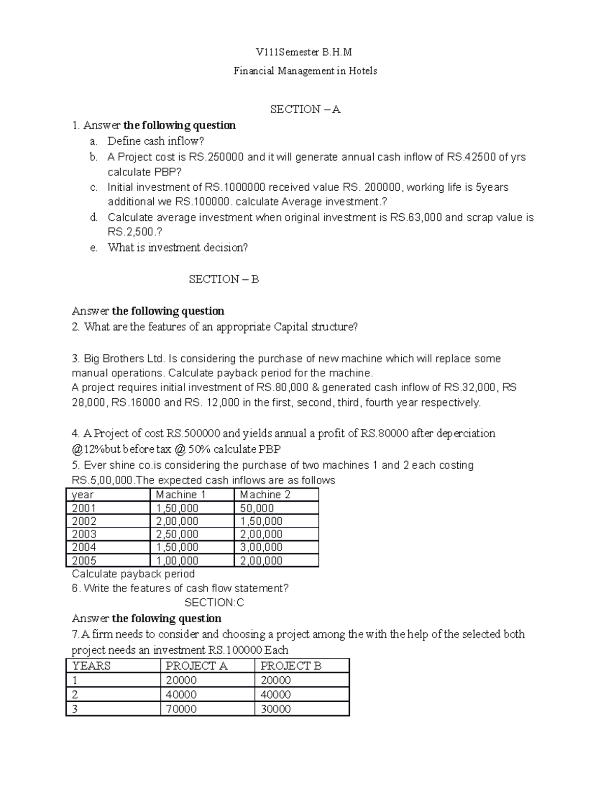 8 Semsterbhm SCHM module 3 - V111Semester B.H Financial Management in ...