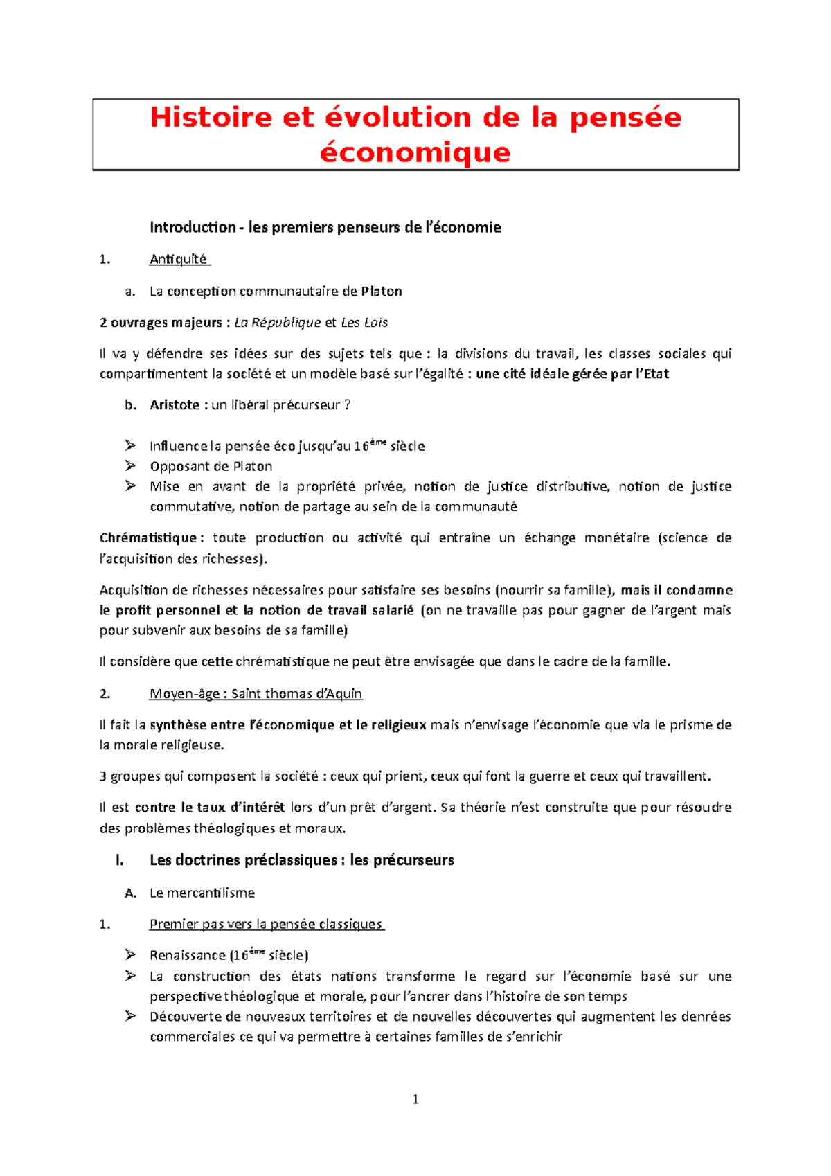 Copie de Histoire et évolution de la pensée économique imp - Histoire ...