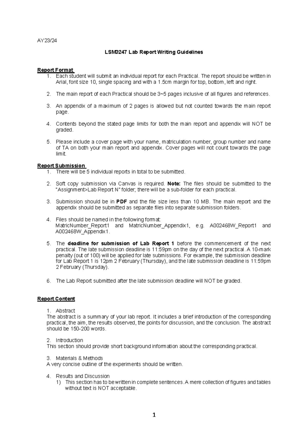 LSM3247 Lab Report Writing guidelines - 1 AY23/ LSM3247 Lab Report ...