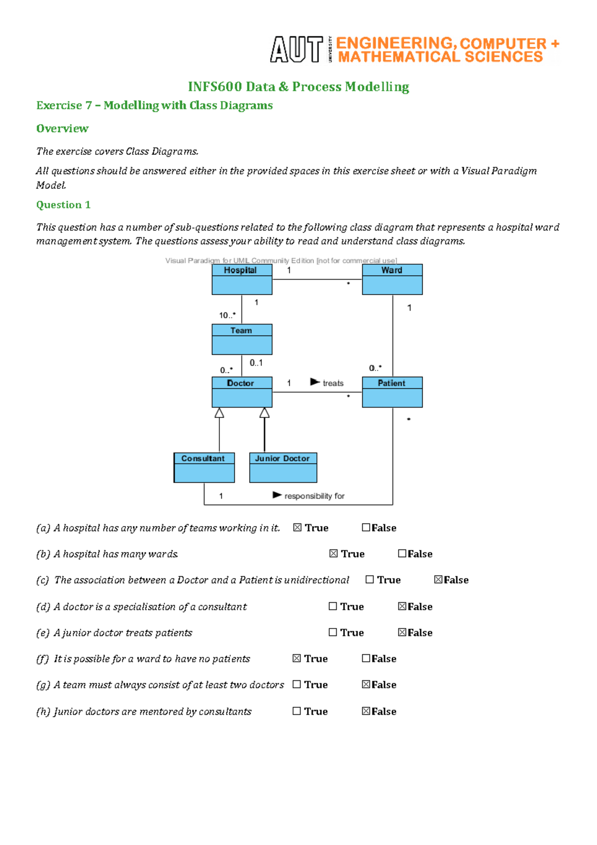 Exercise 7 - Class Diagram Modelling - INFS600 Data & Process Modelling ...