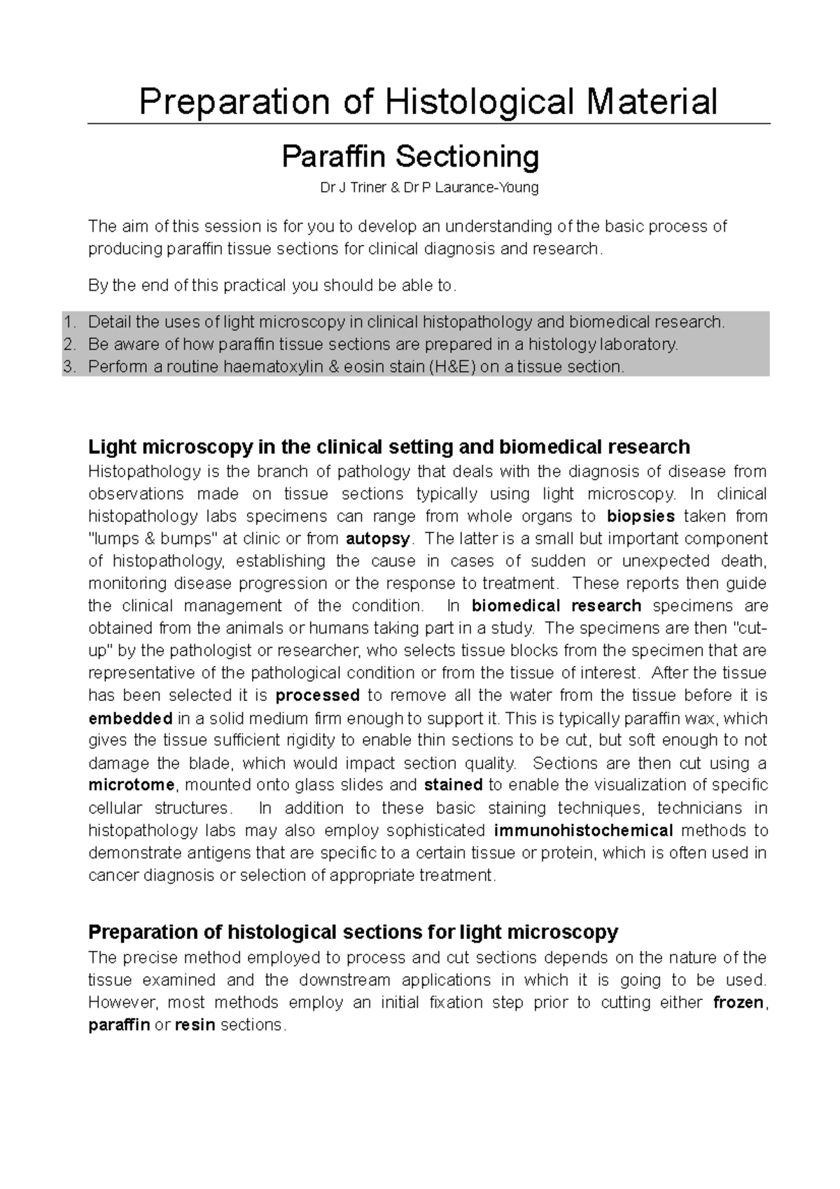 BHCS1001-Paraffin sectioning practical 2021-2022 (student copy ...
