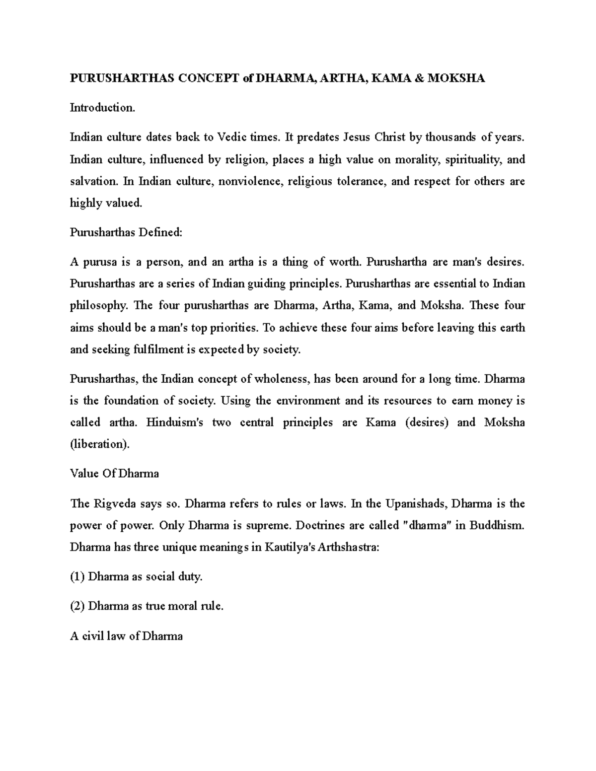 Purusharthas Concept of Dharma - PURUSHARTHAS CONCEPT of DHARMA, ARTHA ...