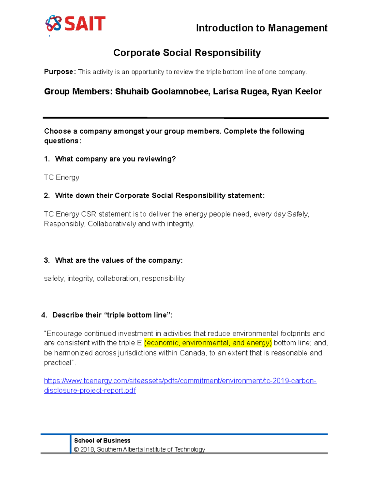 Chapter 3 CSR Worksheet - Introduction to Management Corporate Social ...