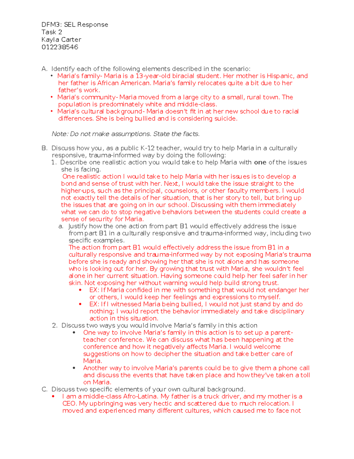 TASK 2 - Write a professional essay. - DFM3: SEL Response Task 2 Kayla ...