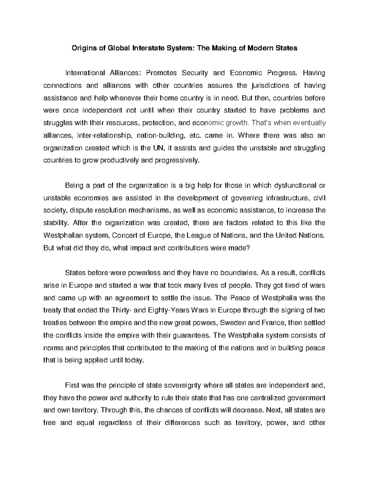 6013 Group 2 Thought Paper - Origins of Global Interstate System: The ...