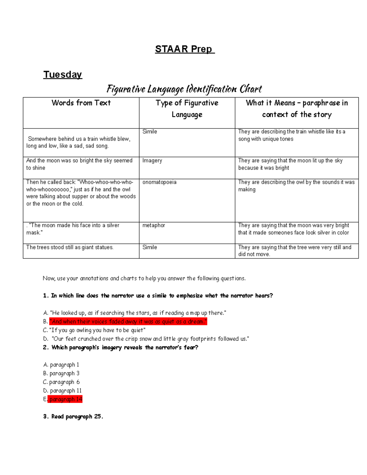 Staar Prep - STARR Prep - STAAR Prep Tuesday Figurative Language ...