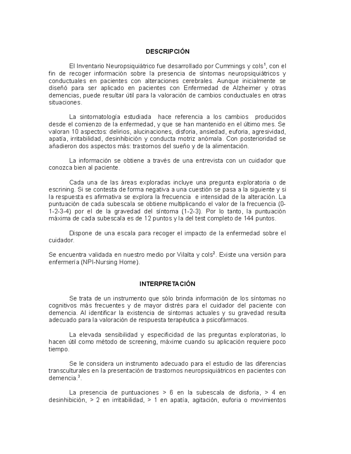 Medicina NPI - Inventario Neuropsiquiátrico Instrucciones - DESCRIPCIÓN El Inventario - Studocu