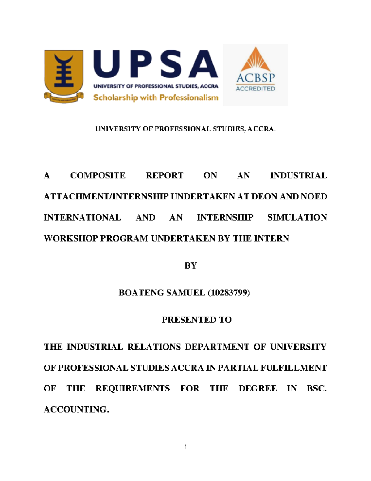 10283799. Samuel Boateng - i UNIVERSITY OF PROFESSIONAL STUDIES, ACCRA ...