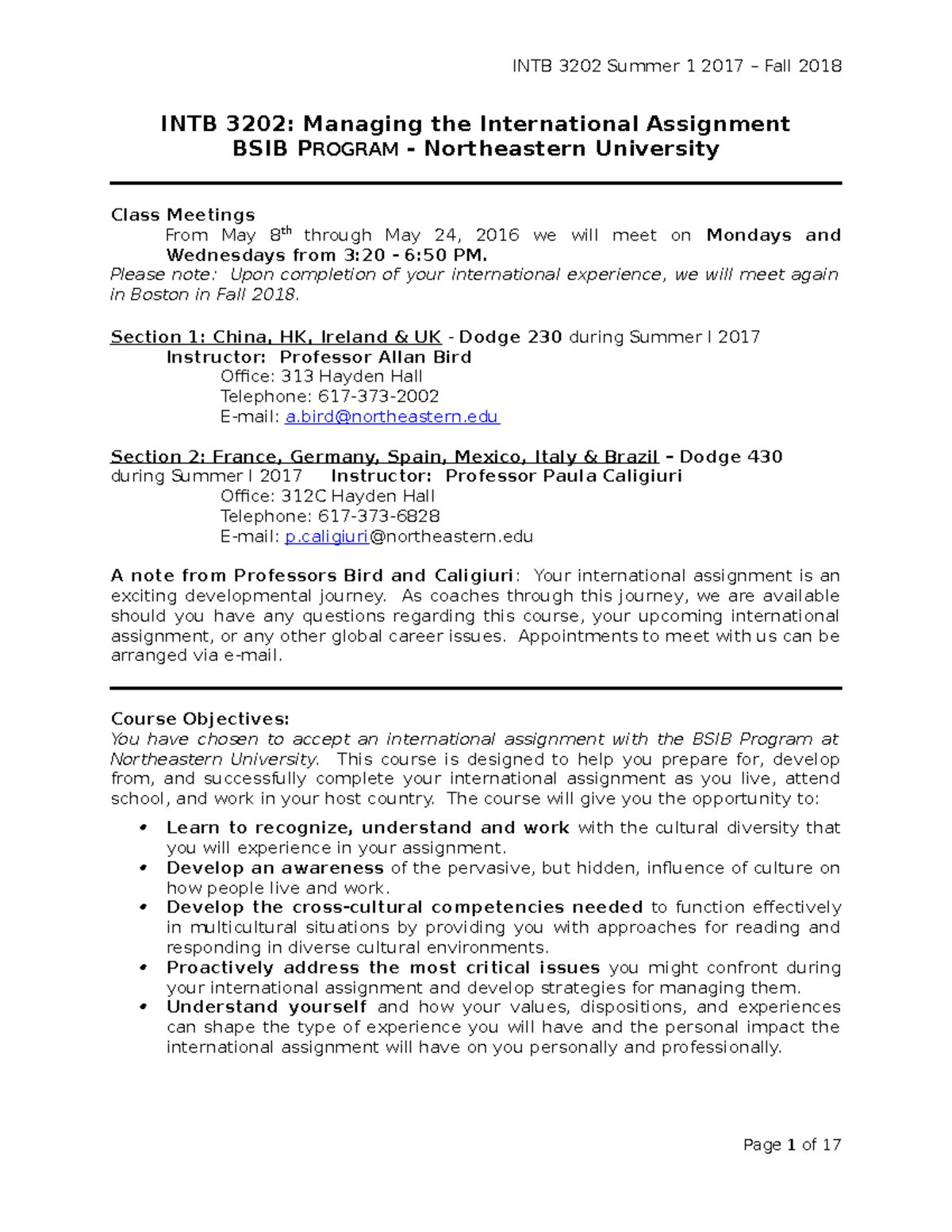 INTB 3202 Syllabus - Summer 1 2017 - INTB 3202 Summer 1 2017 – Fall ...