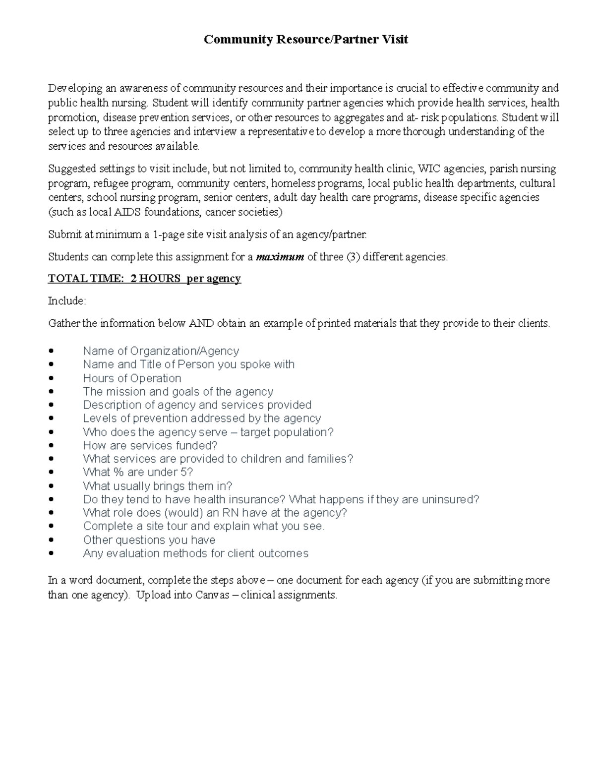 Community Resource - assignments - Community Resource/Partner Visit ...