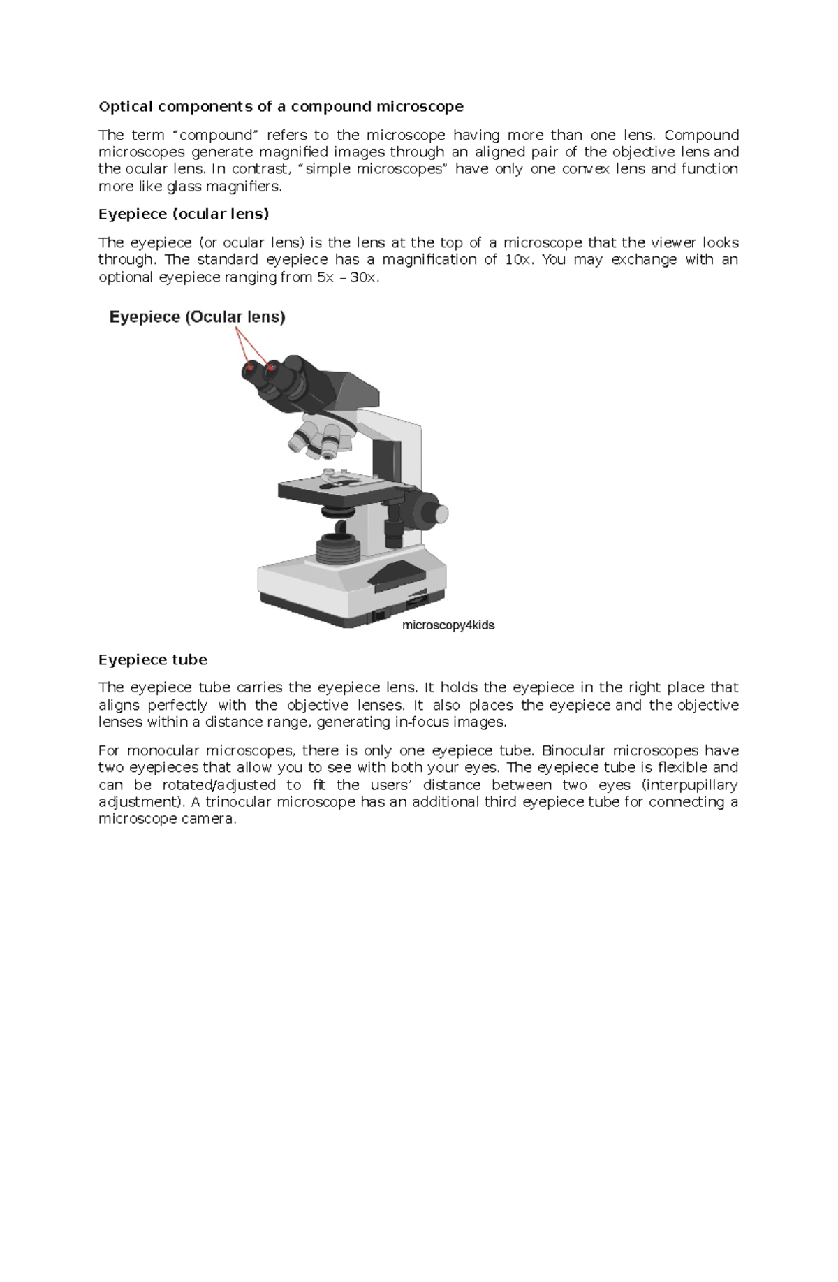 Compound microscope - micropara - Optical components of a compound ...