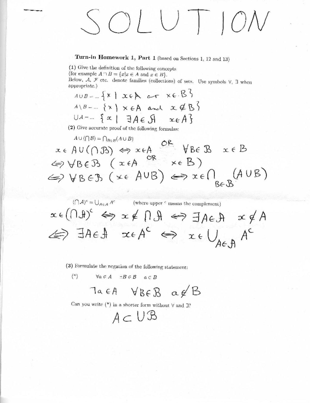 Seminar assignments - Homework 1 solutions - SOLUT Homework 1, Part 1 (based on Sections 1, 12 ...