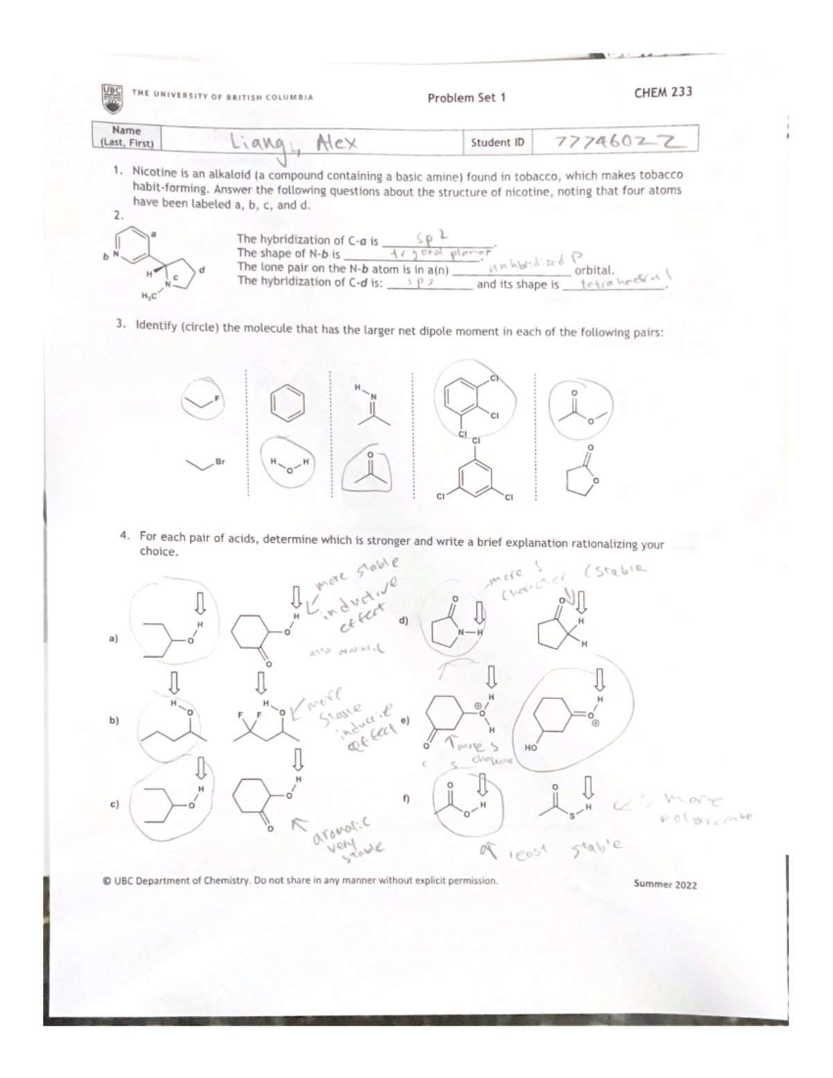 THE University OF British Columbia - CHEM 233 - Studocu