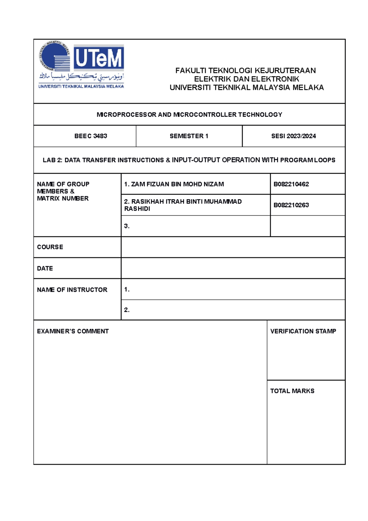 Lab 2 Beec 3483 Haha Microprocessor And Microcontroller Technology