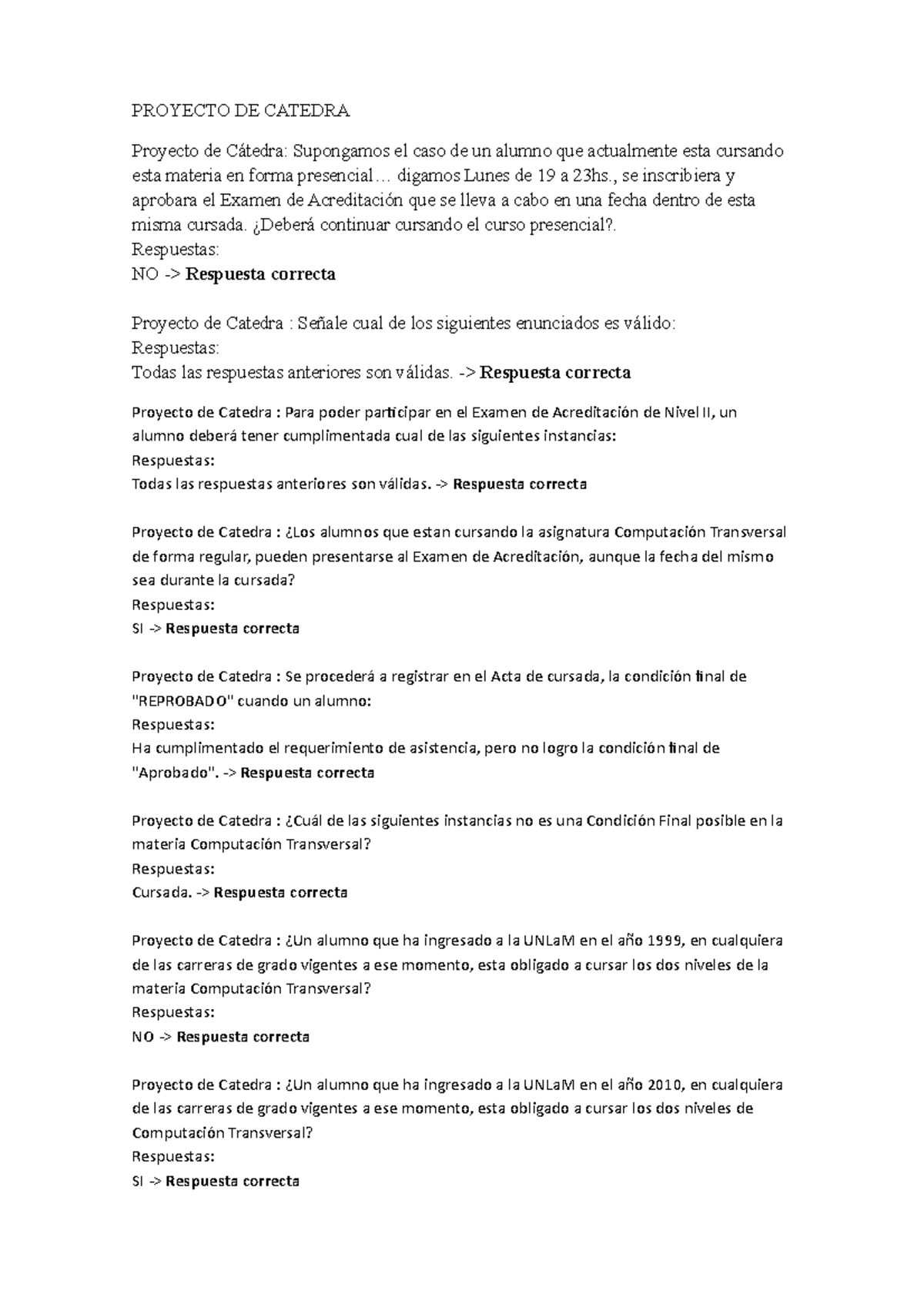 Compu 2-1erparcial - PROYECTO DE CATEDRA Proyecto de Cátedra: Supongamos el caso de un alumno ...