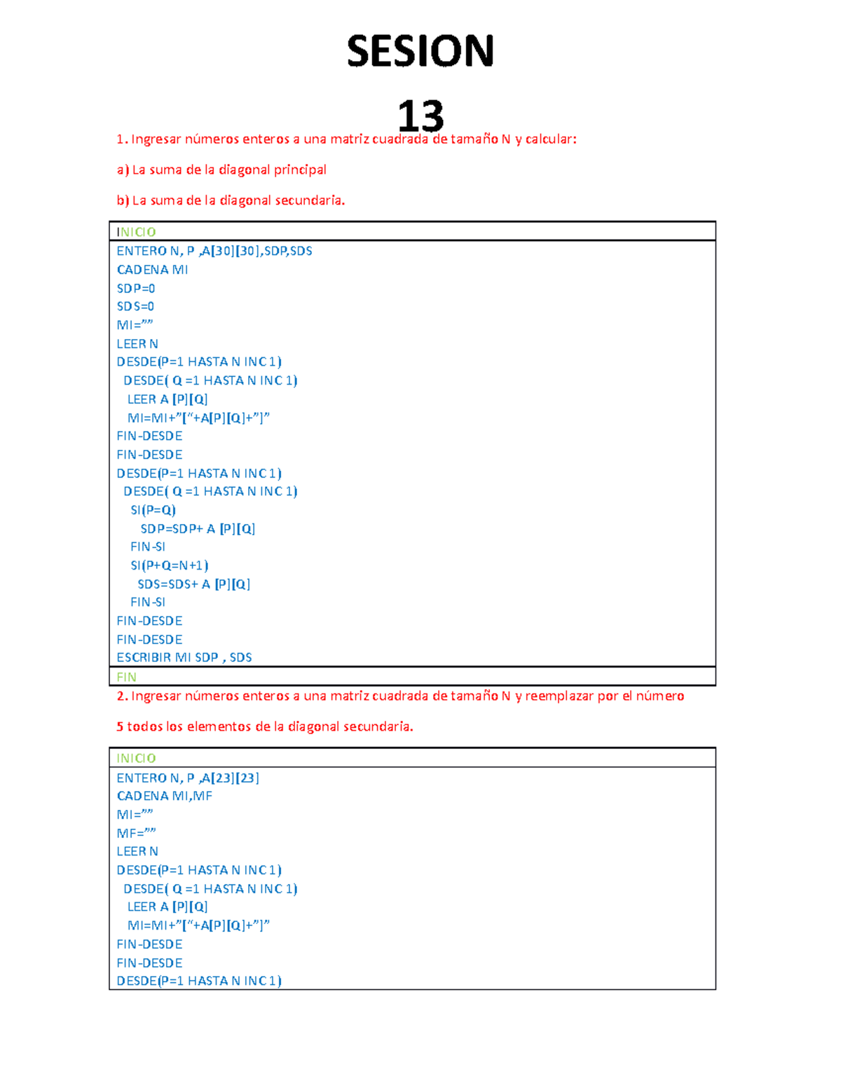 Sesion 13 - guia - Ingresar números enteros a una matriz cuadrada de ...