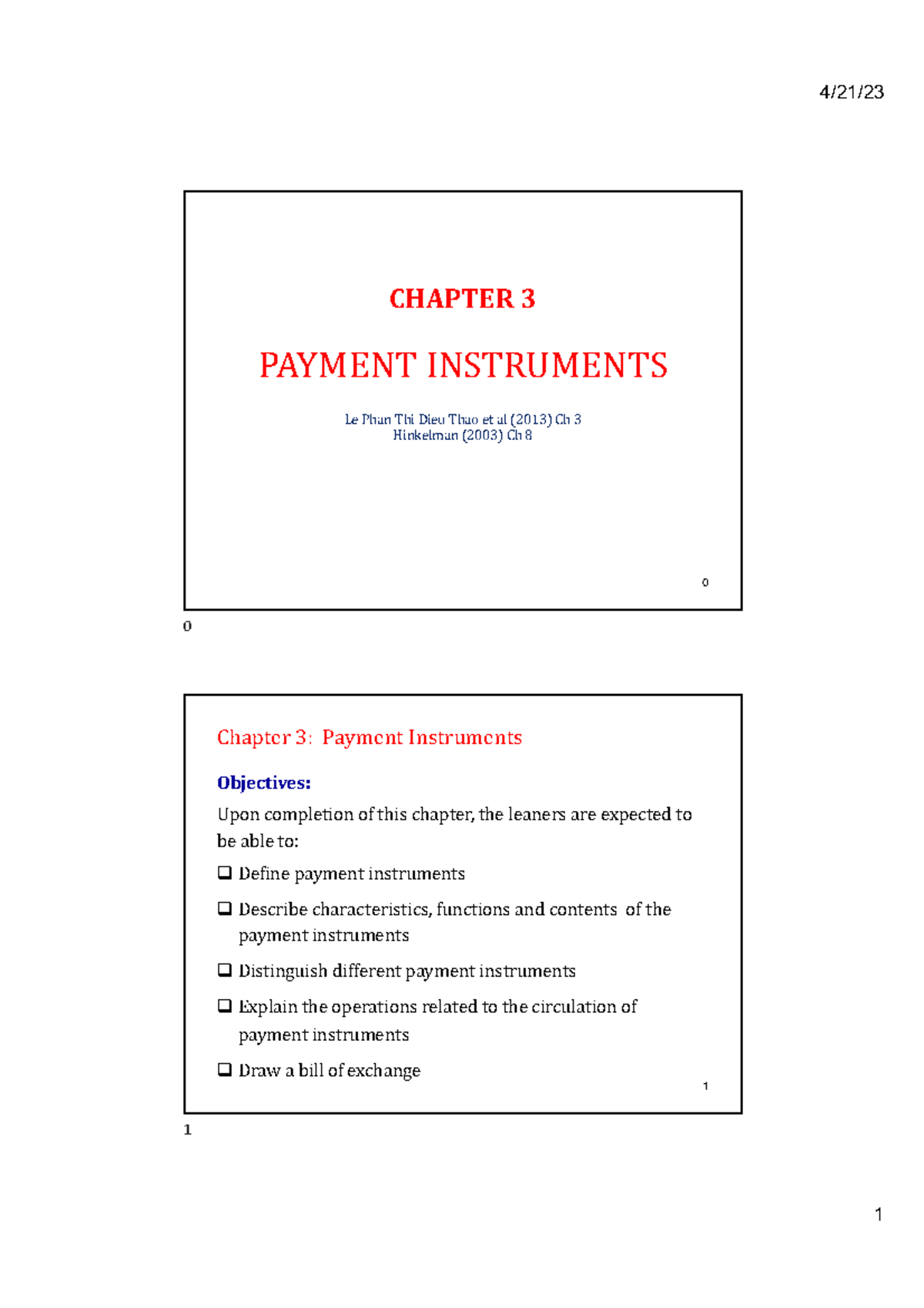 4 - fefsdvsv - CHAPTER 3 PAYMENT INSTRUMENTS Le Phan Thi Dieu Thao et ...