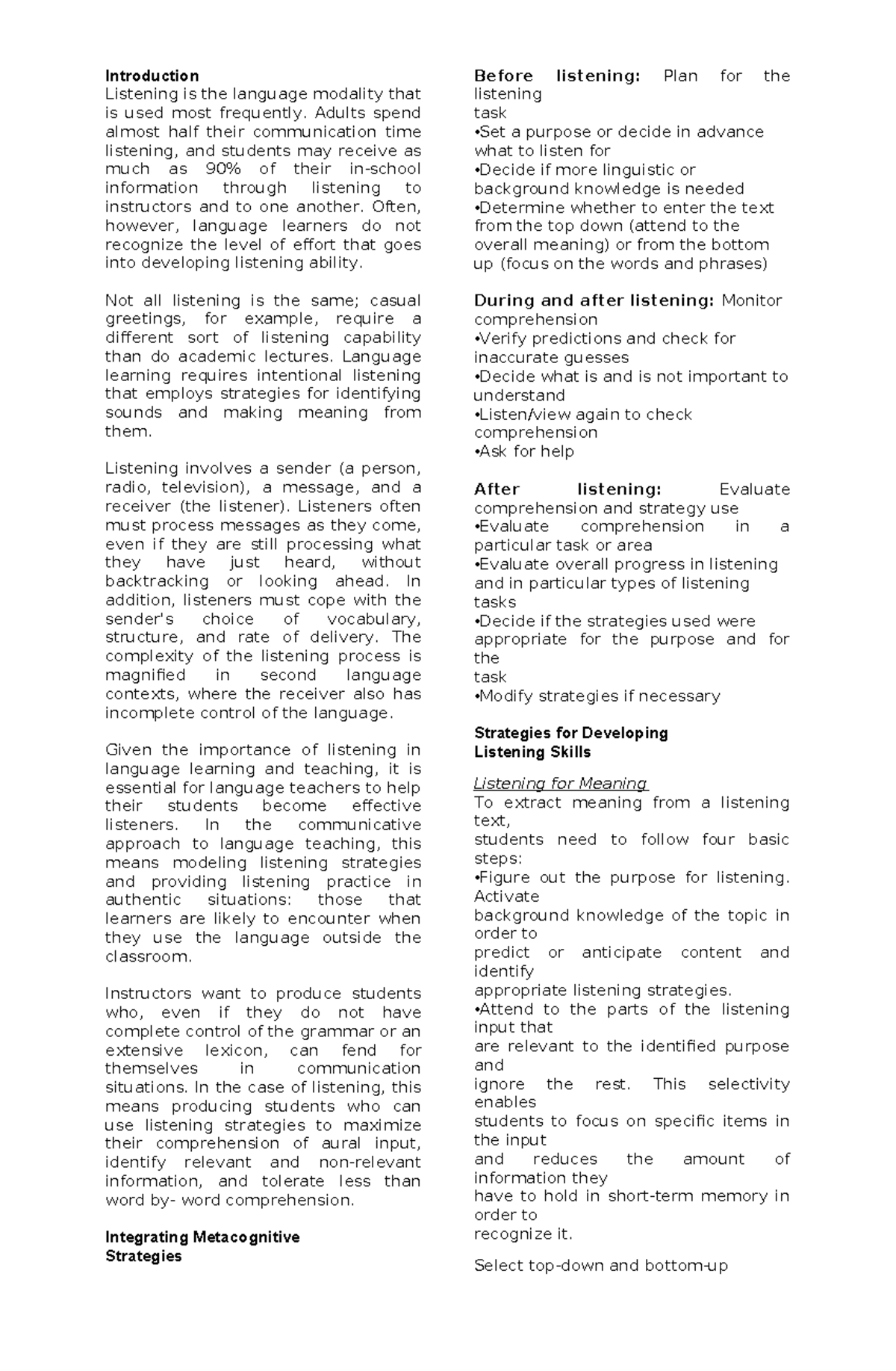 Introduction - lecture - Introduction Listening is the language ...