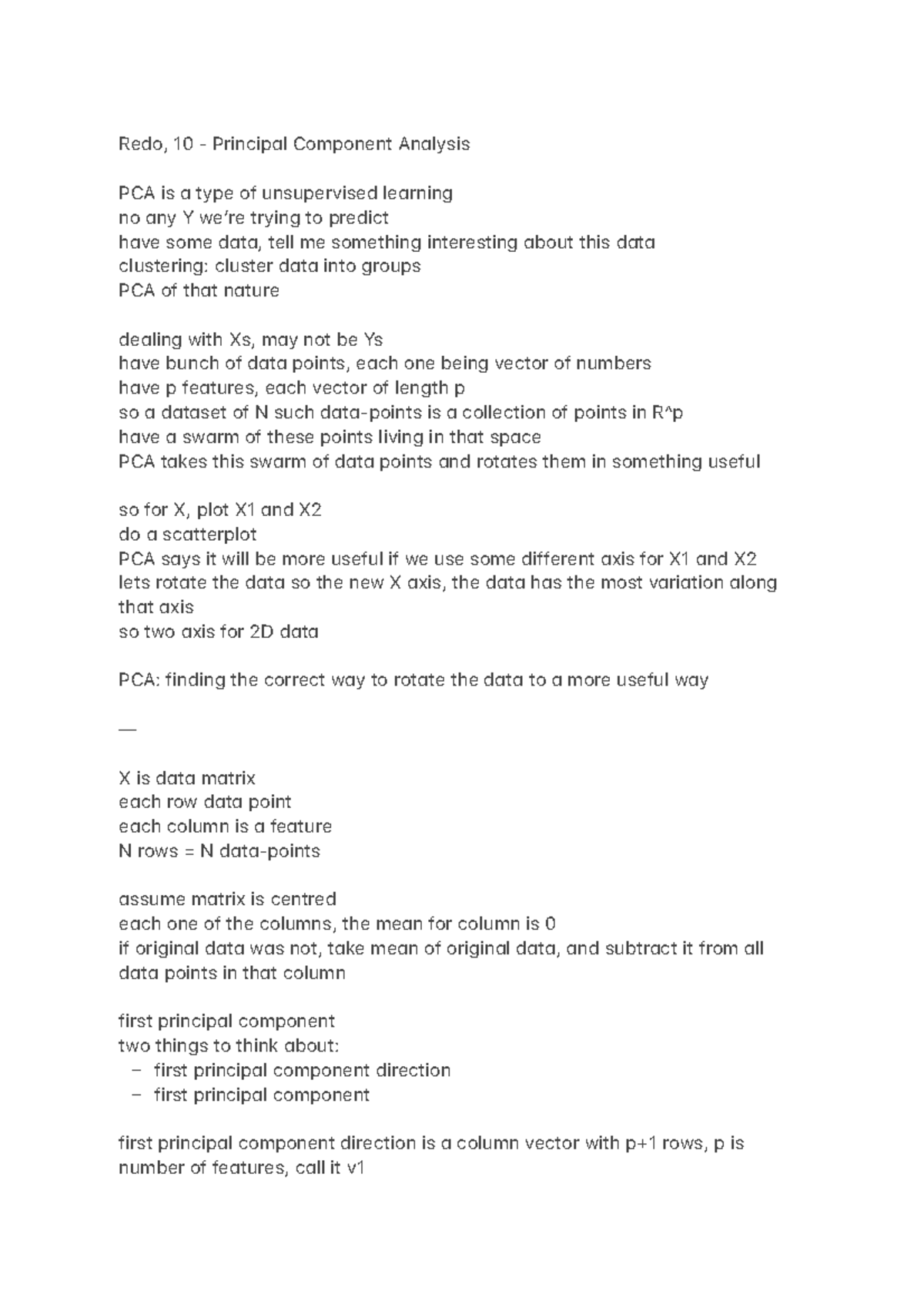 Redo, 10 - Principal Component Analysis, James Cussens - – – Redo, 10 ...
