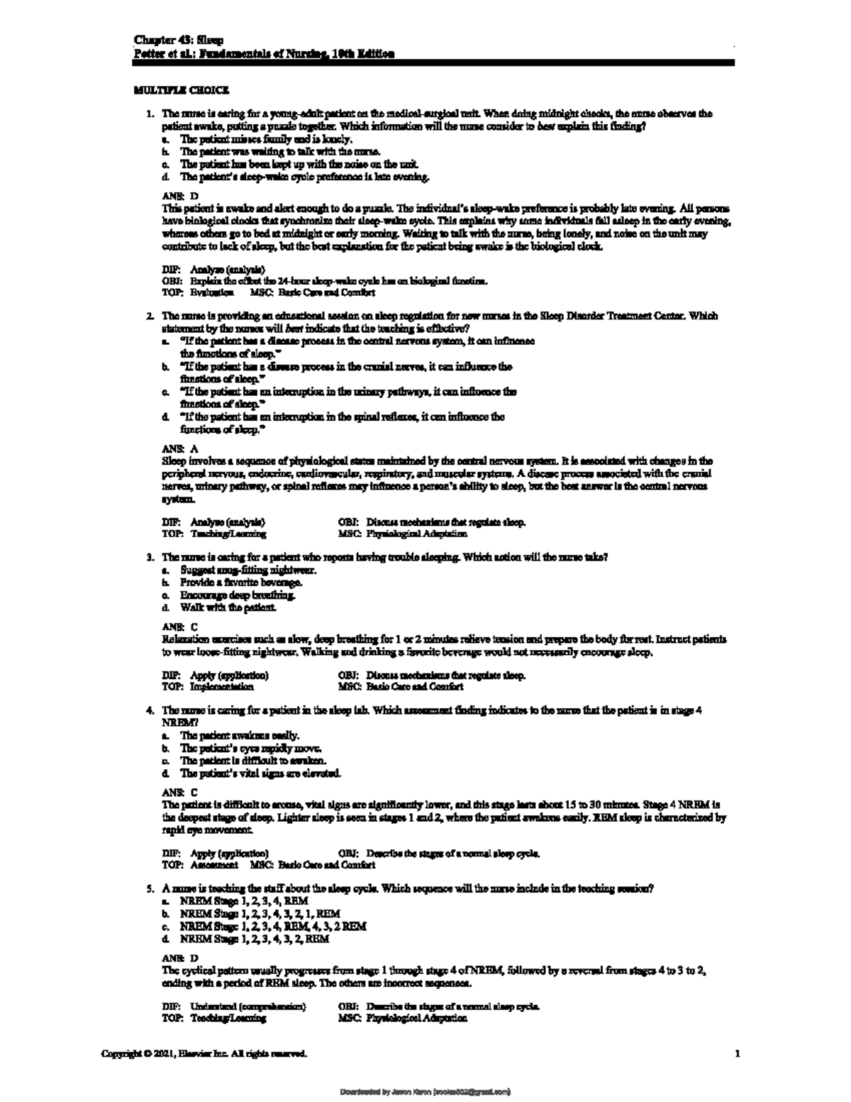 Fundamental of Nursing - Sleep - Chapter 43: Sleep Potter et al ...
