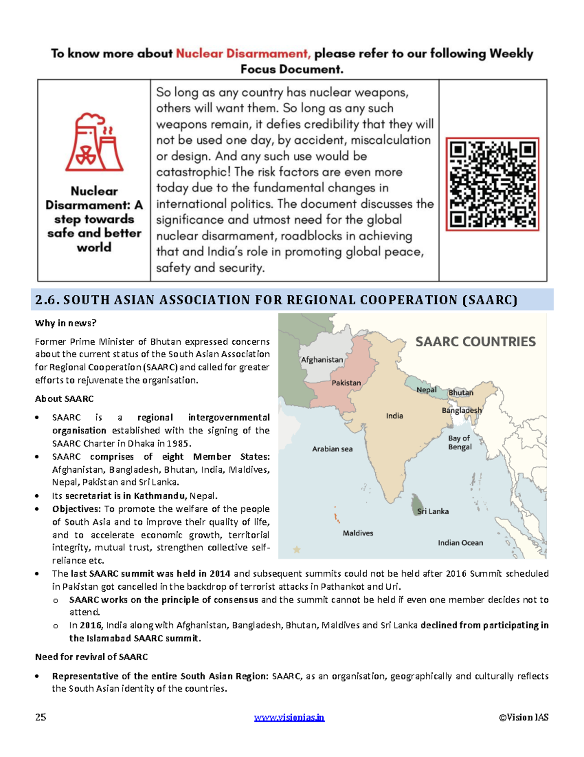 Saarc - 25 visionias ©Vision IAS 2. SOUTH ASIAN ASSOCIATION FOR ...