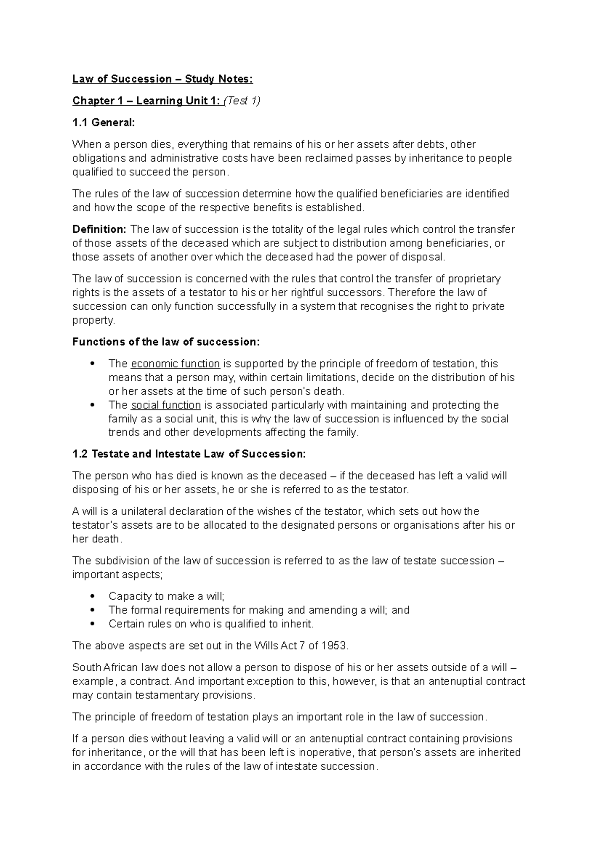 LASU LU1-LU2 Study Notes - Law of Succession – Study Notes: Chapter 1 ...