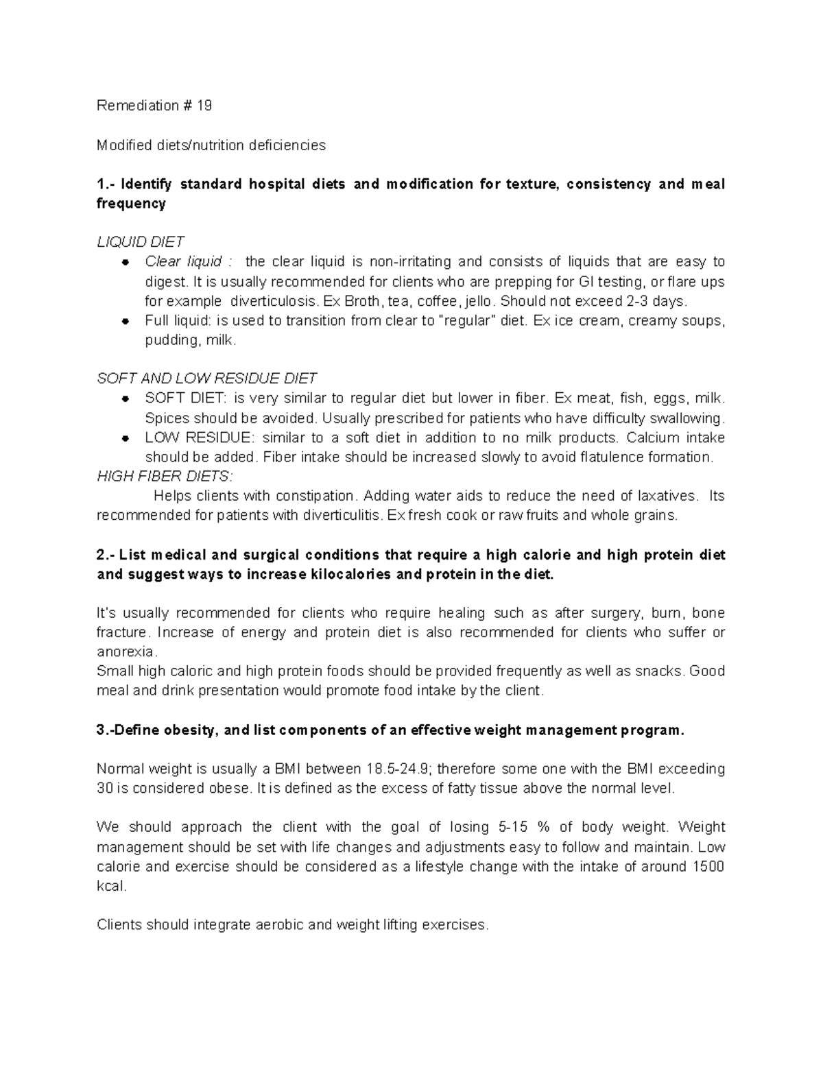 Modified diets/nutrition deficiencies - Identify standard hospital ...
