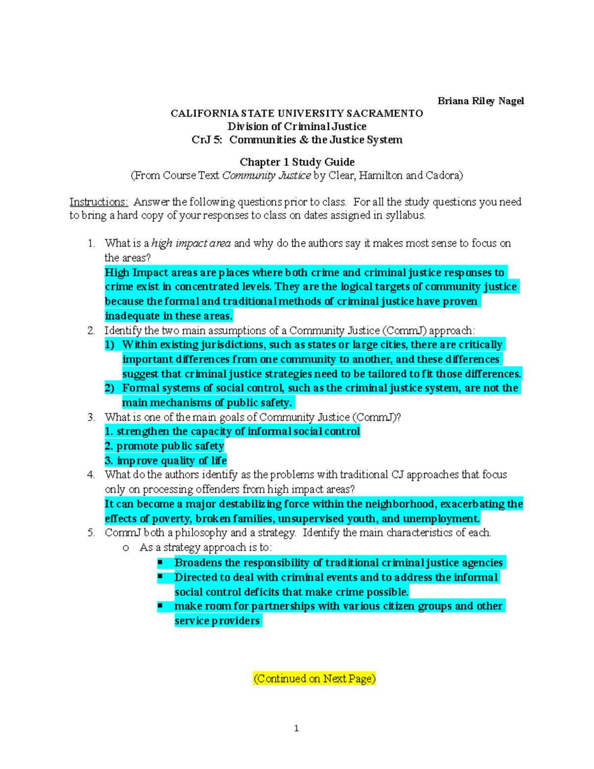 Ch 1 Study Guide (CRJ 5)-2 - Briana Riley Nagel CALIFORNIA STATE ...