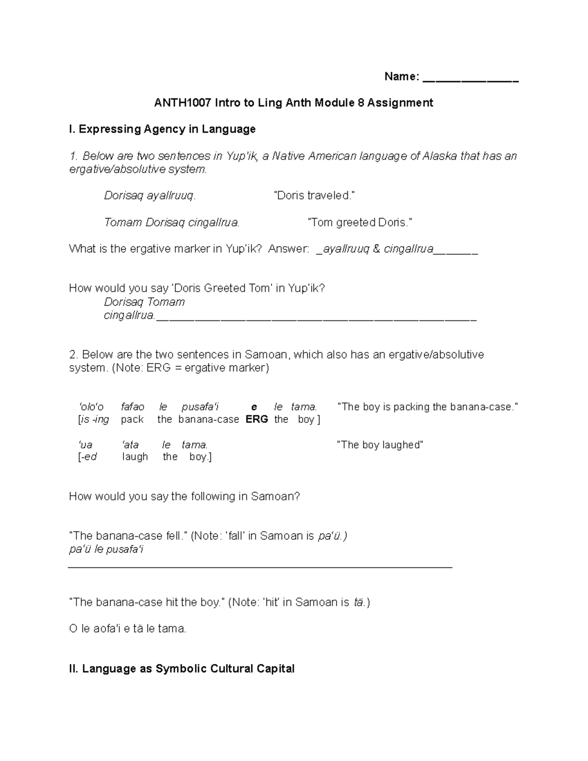 2228-ANTH1007 MD8 Assignment - Name: _______________ ANTH1007 Intro to ...