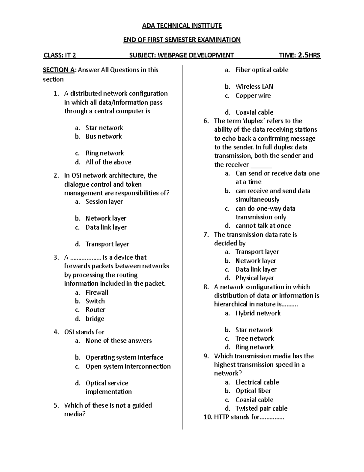 WPD end of sem - notes - ADA TECHNICAL INSTITUTE END OF FIRST SEMESTER ...