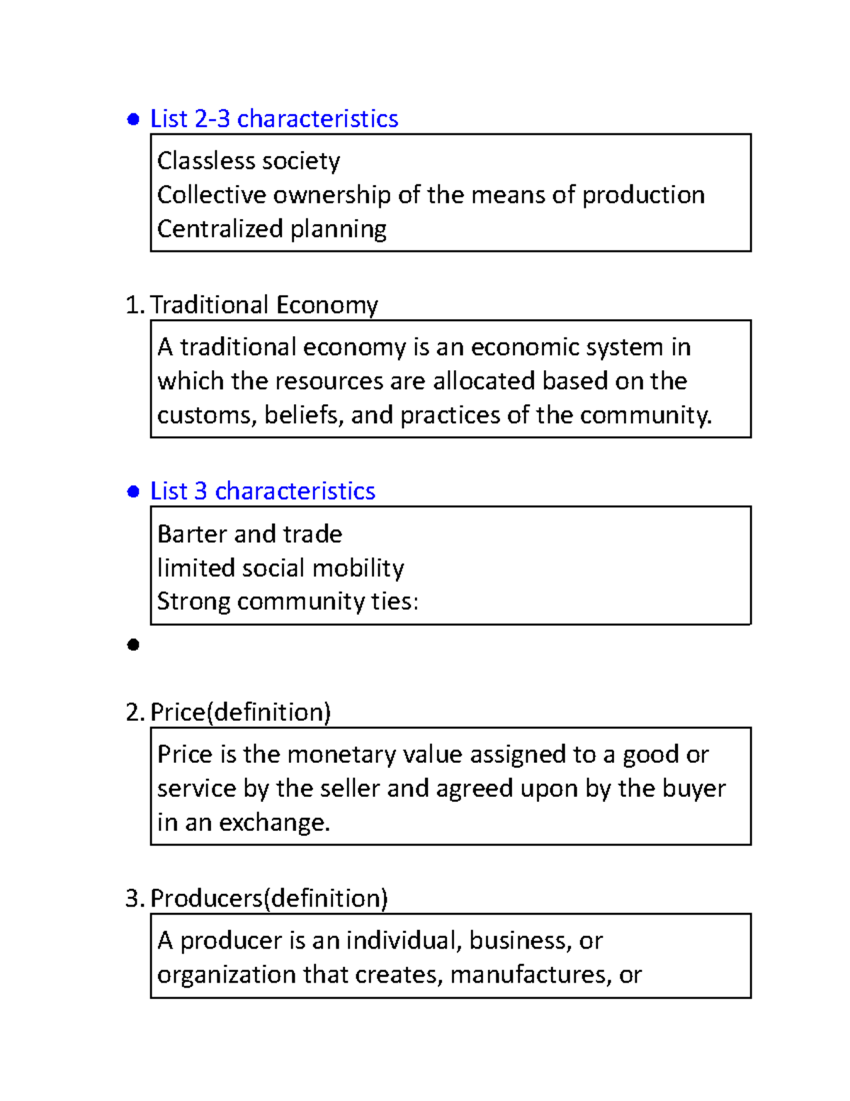 CHAP2 review pt3 - List 2-3 characteristics Classless society ...