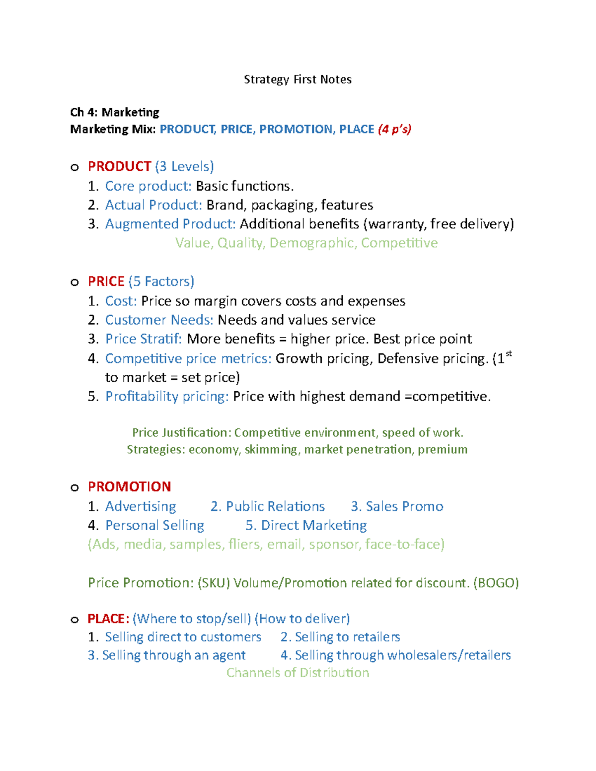 Strategy First Ch 4 Notes - Strategy First Notes Ch 4: Marketing ...