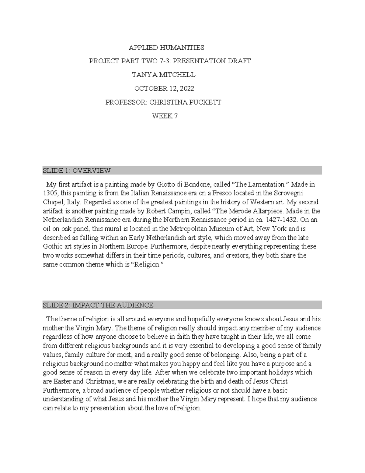 Applied Humanities Week 7 Assignment - APPLIED HUMANITIES PROJECT PART ...