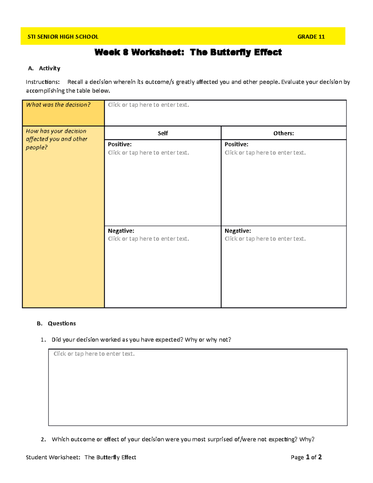 G11Q2W8 The Butterfly Effect(3) - Week 8 Worksheet: The Butterfly ...