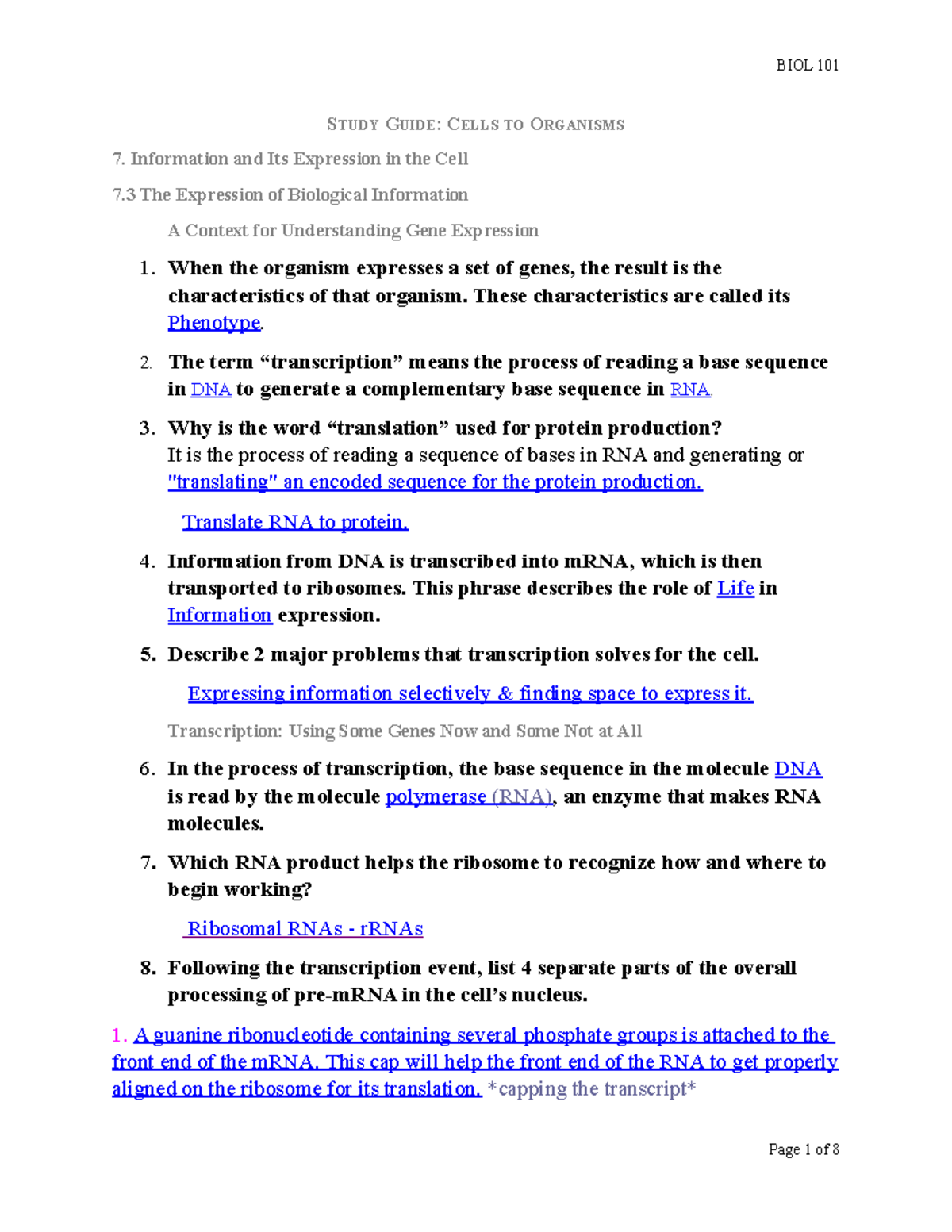 Study Guide Cells to Organisms - STUDY GUIDE: CELLS TO ORGANISMS 7 ...