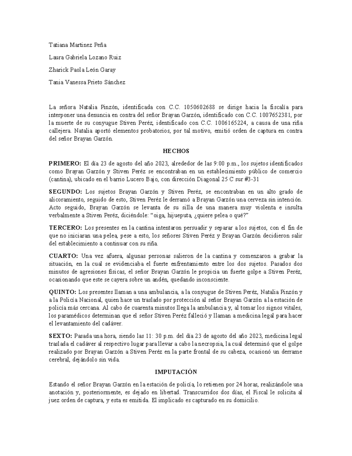 Trabajo penal - nada - Tatiana Martinez Peña Laura Gabriela Lozano Ruiz ...