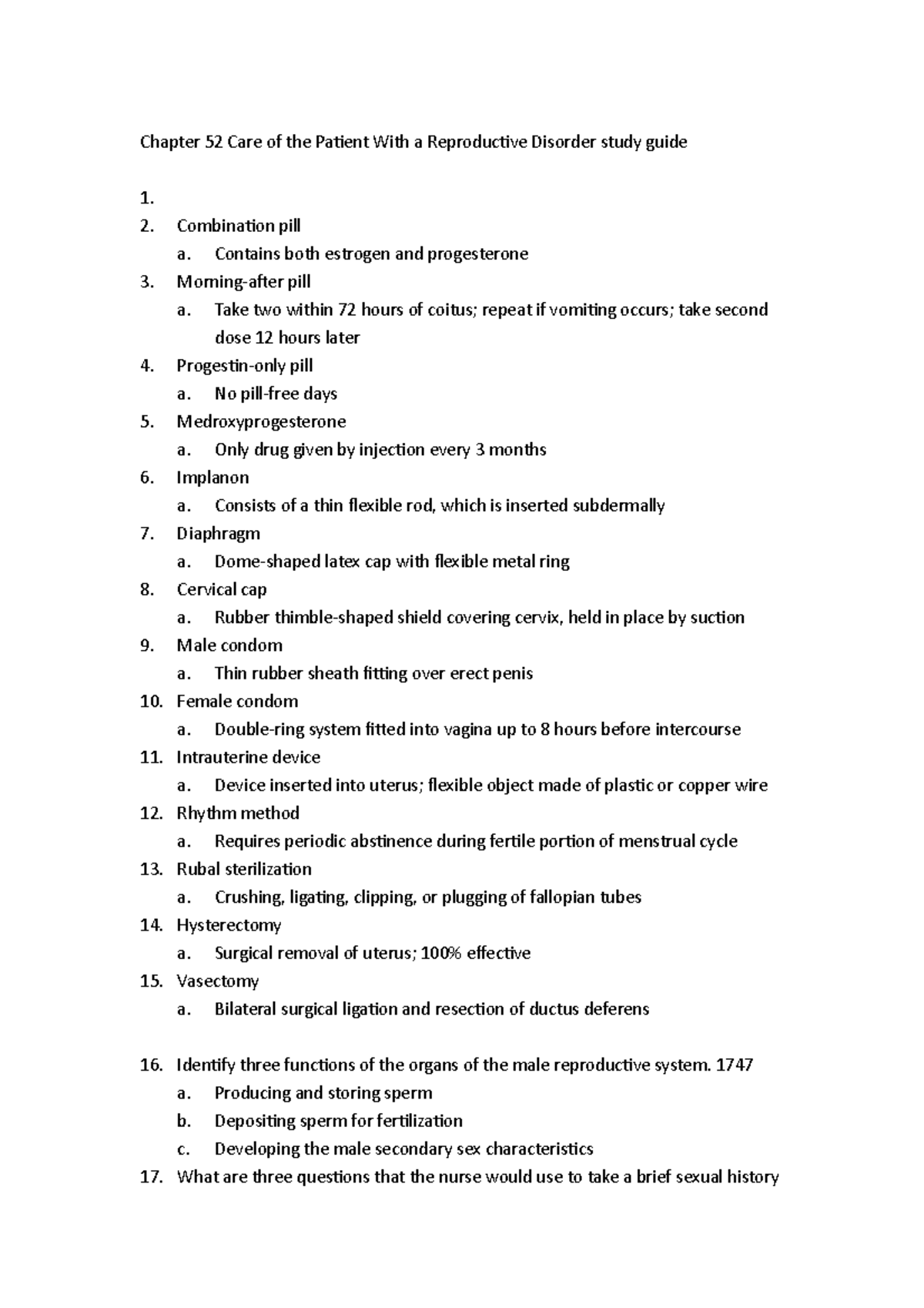 Chapter 52 Care of the Patient With a Reproductive Disorder study guide ...