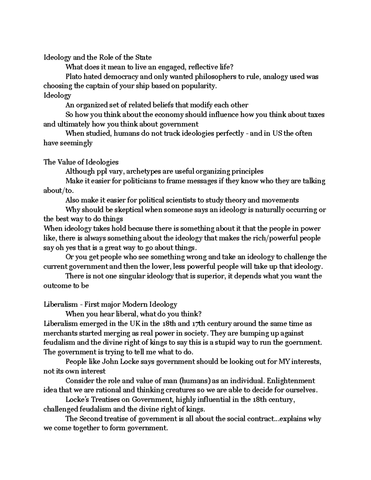 POS 100; Ideology and the Role of the State - Ideology and the Role of ...