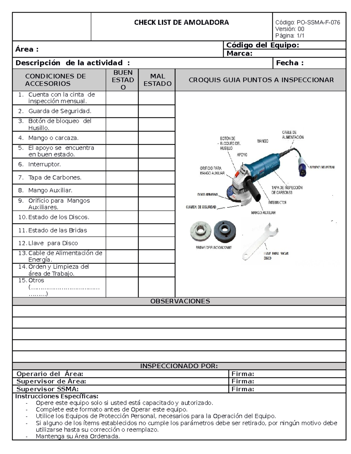 PO SSMA F 076 Check List de Amoladora V00 - CHECK LIST DE AMOLADORA ...