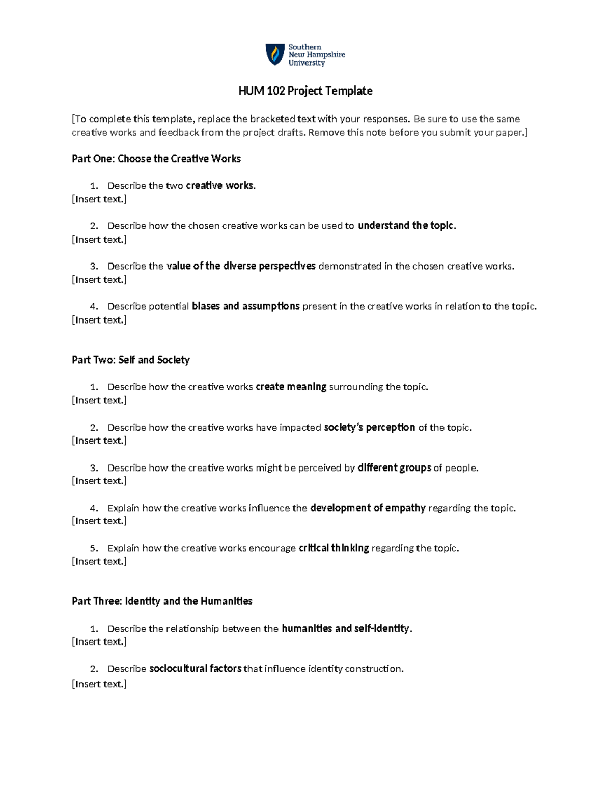 HUM 102 Project Template - HUM 102 Project Template [To complete this ...