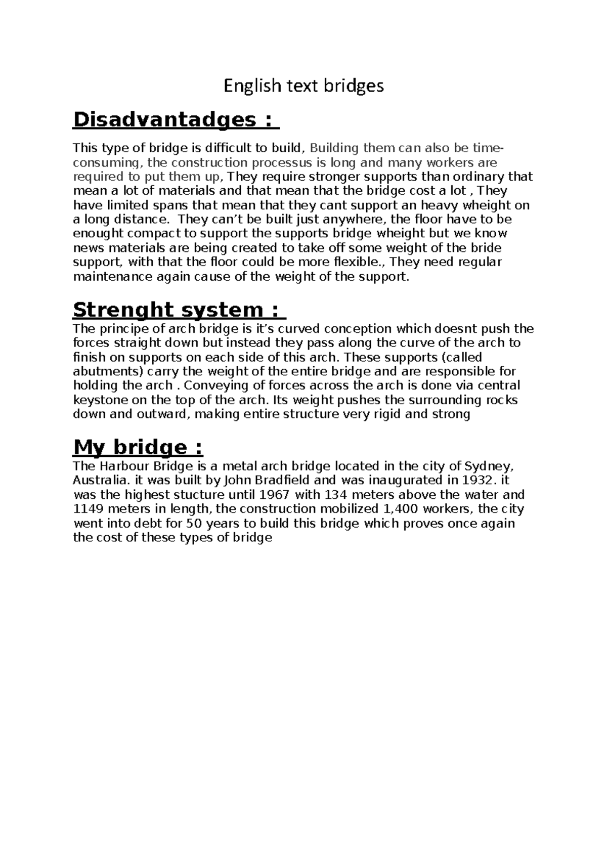 English text bridges - anglais - English text bridges Disadvantadges ...