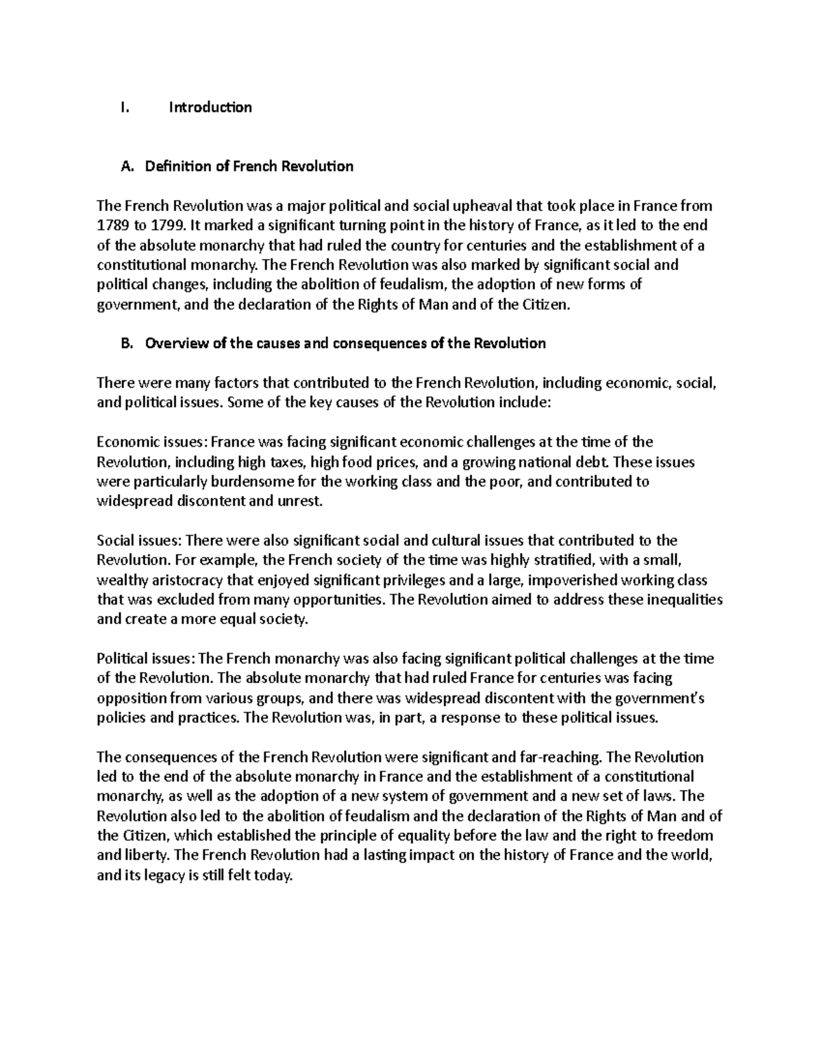 French Revolution; Introduction - I. Introduction A. Definition of ...