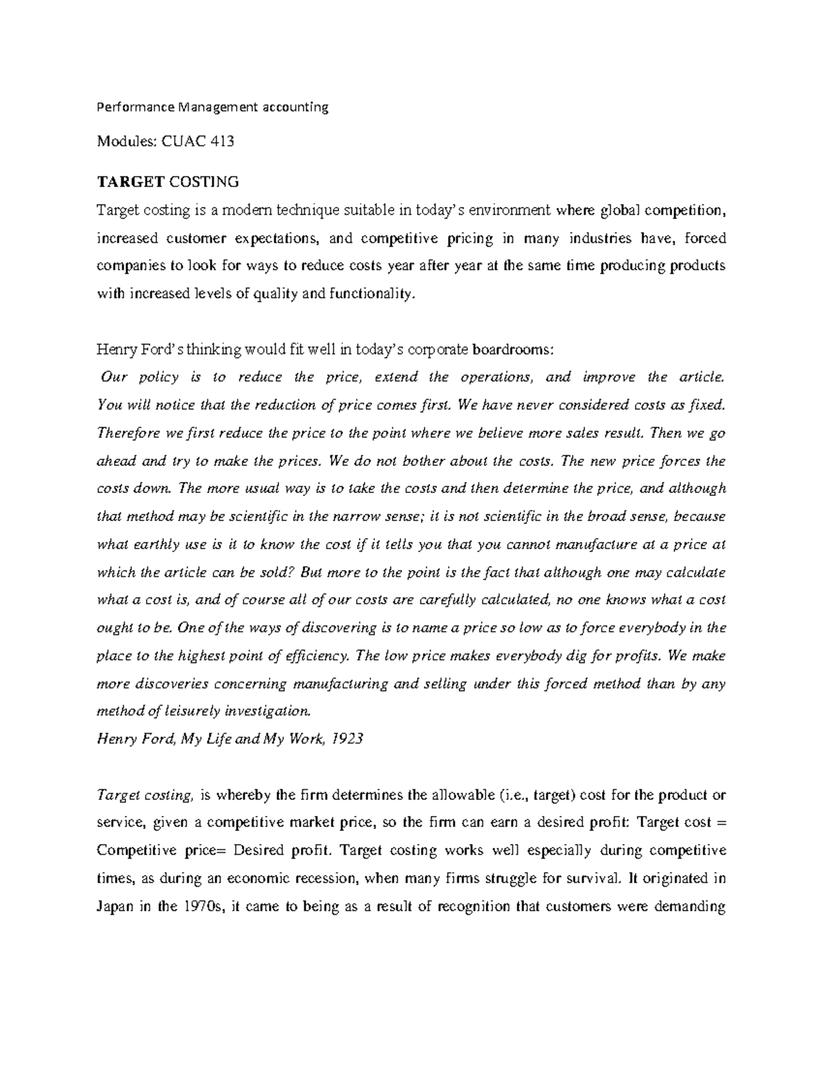 Perfomance mgt full notes - Performance Management accounting Modules ...