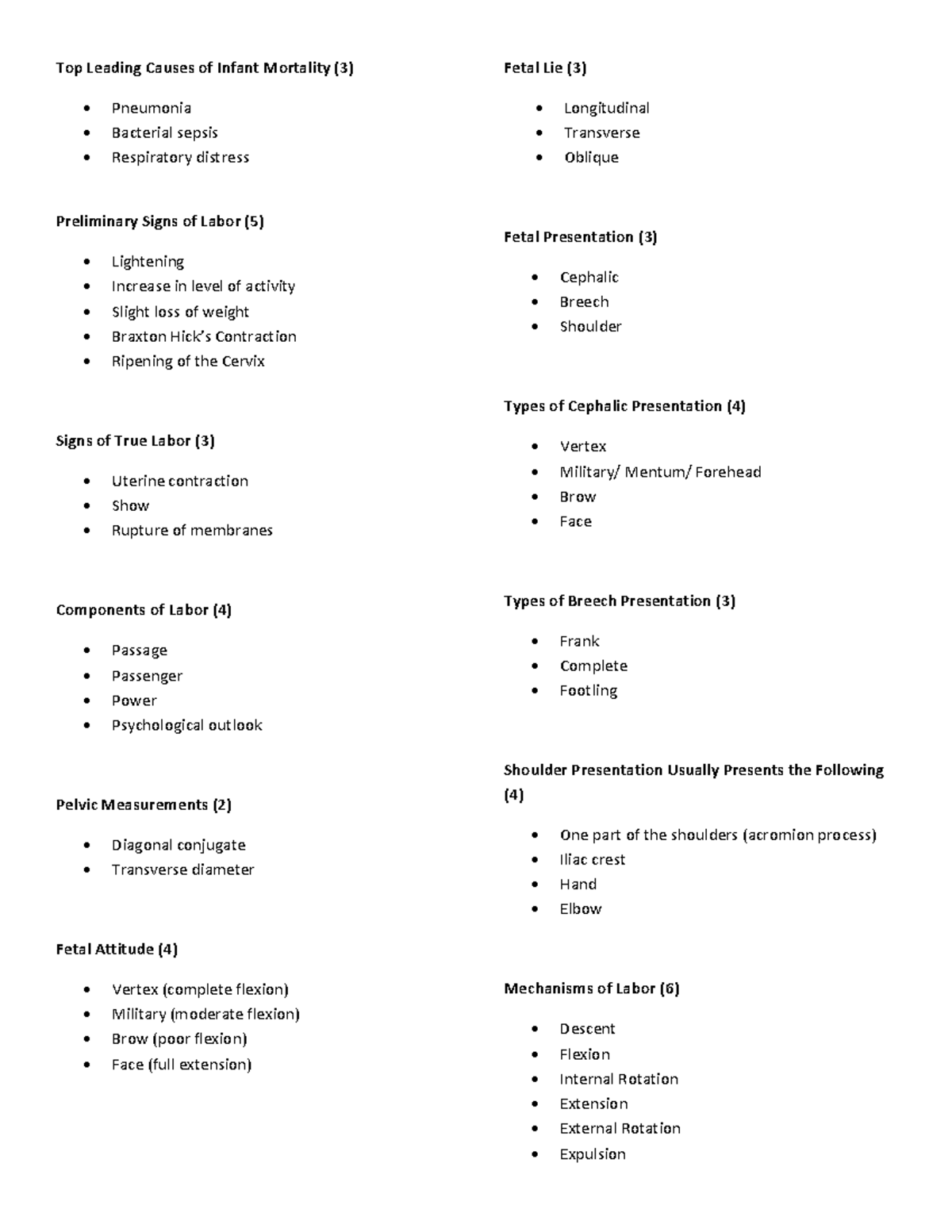 Labor Labor Notes - Top Leading Causes of Infant Mortality (3 ...