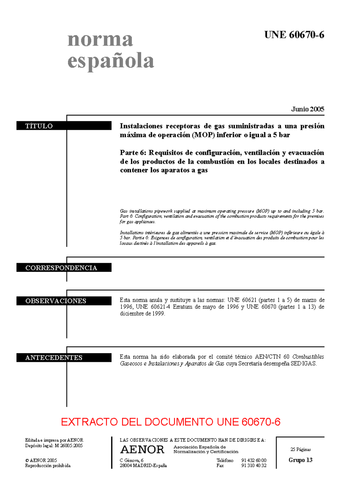 (EX)UNE 60670-6=2005 - une - UNE 60670- norma espaÒola Junio 2005 ...