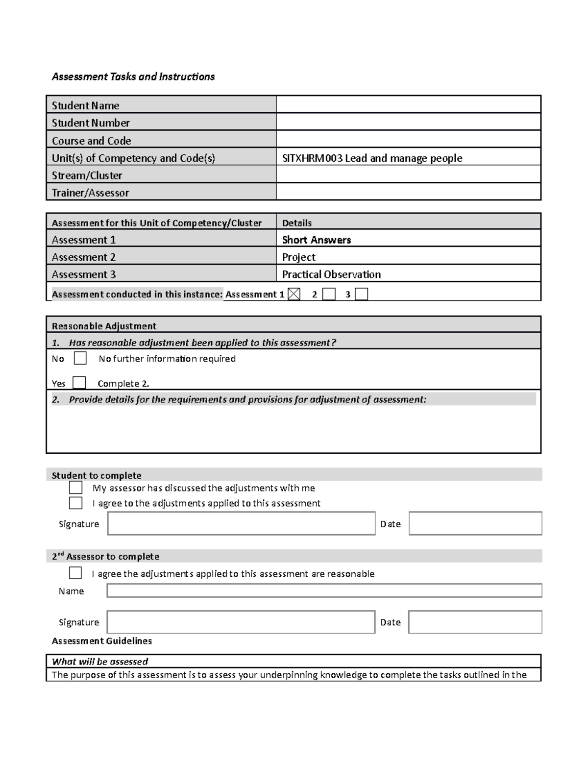 Assessment - good - Assessment Tasks and Instructions Student Name ...
