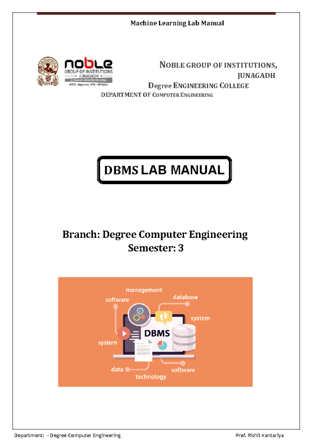 DBMS Lab Manual - Syllabus - Machine Learning Lab Manual NOBLE GROUP OF INSTITUTIONS, JUNAGADH ...